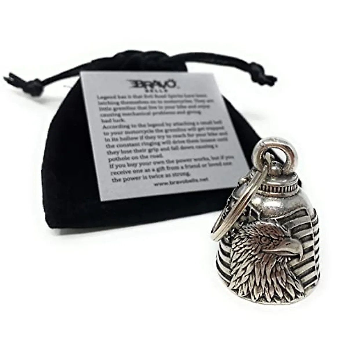 Bravo Bells US Flag Eagle Bell - Biker Bell Accessory or Key Chain for Good Luck on the Road