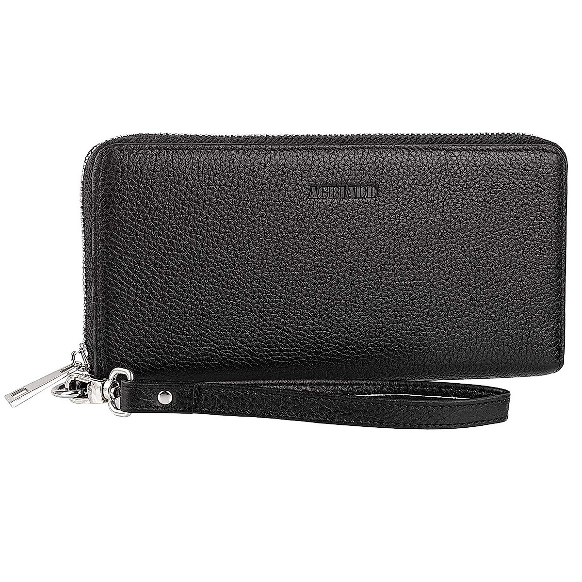 AGBIADD Plus Size RFID Blocking Women's Wallet Genuine Leather Zip Around Clutch Large Travel Purse (Black)