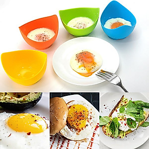 Mikim Egg Poachers Silicone Egg Poacher Cups with Ring Standers, Nonstick Egg Poaching Cups Poached Egg for Stovetop Air Fryer, BPA Free Egg Cooking Cups with Extra Oil Brush, 4 Pack