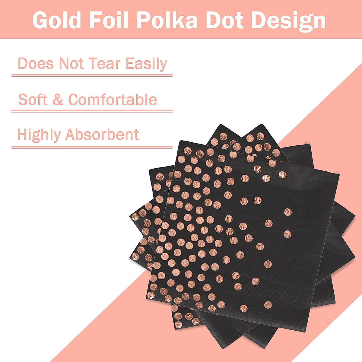 CENLBJ Black and Rose Gold Party Supplies,Disposable Party Dinnerware,Black Rose Golden Dot Paper Plates,Napkins,Forks forWeddings Birthday Graduation Decor Serve 25