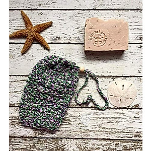Handmade Soap Bag Purple Green Soap Holder Cotton Drawstring Bag Hanging Soap Saver Cozy Spa Shower Bath Crochet Washcloth