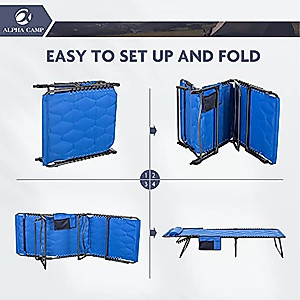 ALPHA CAMP Outdoor Folding Chaise Lounge Chair Support 400 LBS for Beach Lawn Pool Tanning Deck Camping, 5-Position Reclining Patio Chairs with Pillow, Blue