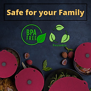 HOGOWARE Set of 5 Premium Silicone Lids for Bowls and Food Covers - 6, 8, 10, 12, 13.5" - Brick Red Suction Lid - Reusable - Microwave Airtight Seal Lid Covers for Pots, Pans, Bowls, Cups, Skillets