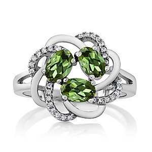 Gem Stone King 925 Sterling Silver Green Tourmaline Ring For Women (1.87 Cttw, Oval 6X4MM, Gemstone October Birthstone, Available In Size 5, 6, 7, 8, 9)