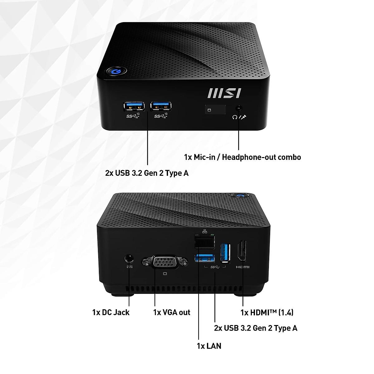 MSI Cubi N Mini PC: Intel Pentium Silver N6000, 4GB DDR4 (1x4GB) 2666MHz, 128GB SSD, WiFi 6, BT 5.2, Energy Efficient, Black, Windows 11 Pro: JSL-078US