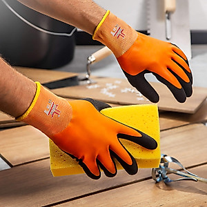 SAFEAT General Waterproof Work Gloves for Men and Women – Flexible, Double Coated Latex, Multipurpose, Sandy Grip Foam 1 Pair (Medium)