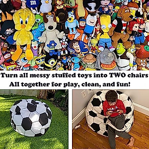 2 Packs Stuffed Animal Storage Beanbag Cover 24" Bean Bag Storage for Kids Girs Boys Room Toys Organizer Heavy-duty Zipper Bean Bag Chair Covers Only, Soccor Print