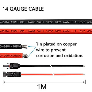 CERRXIAN 14AWG 3.2FT Solar Extension Bare Wire Cable with Female and Male Connector with O Ring Solar Panels, Charge Controller(Black+Red) (14AWG 3.2FT)-o
