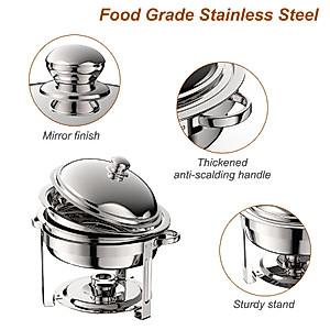 4 Pack Round Chafing Dish Buffet Set,Stainless Steel 8QT Round Buffet Servers and Warmers, Thick Stand Frame Catering Chafe with Mirror Covers,Food Warmer for Party, Weddings,Picnic