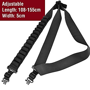 CVLIFE Shotgun Sling with Shell Holder, Gun Sling Holds15 Shells for 12 Gauge, Adjustable Two Point Sling with Sling Swivels for Outdoors