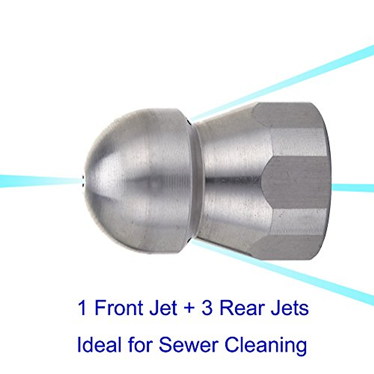 Tool Daily Stainless Steel Fixed Sewer Jet Nozzle, Button Nose 3/8'' NPT Female 4.0 Orifice, 4000 PSI (3/8 Inch)