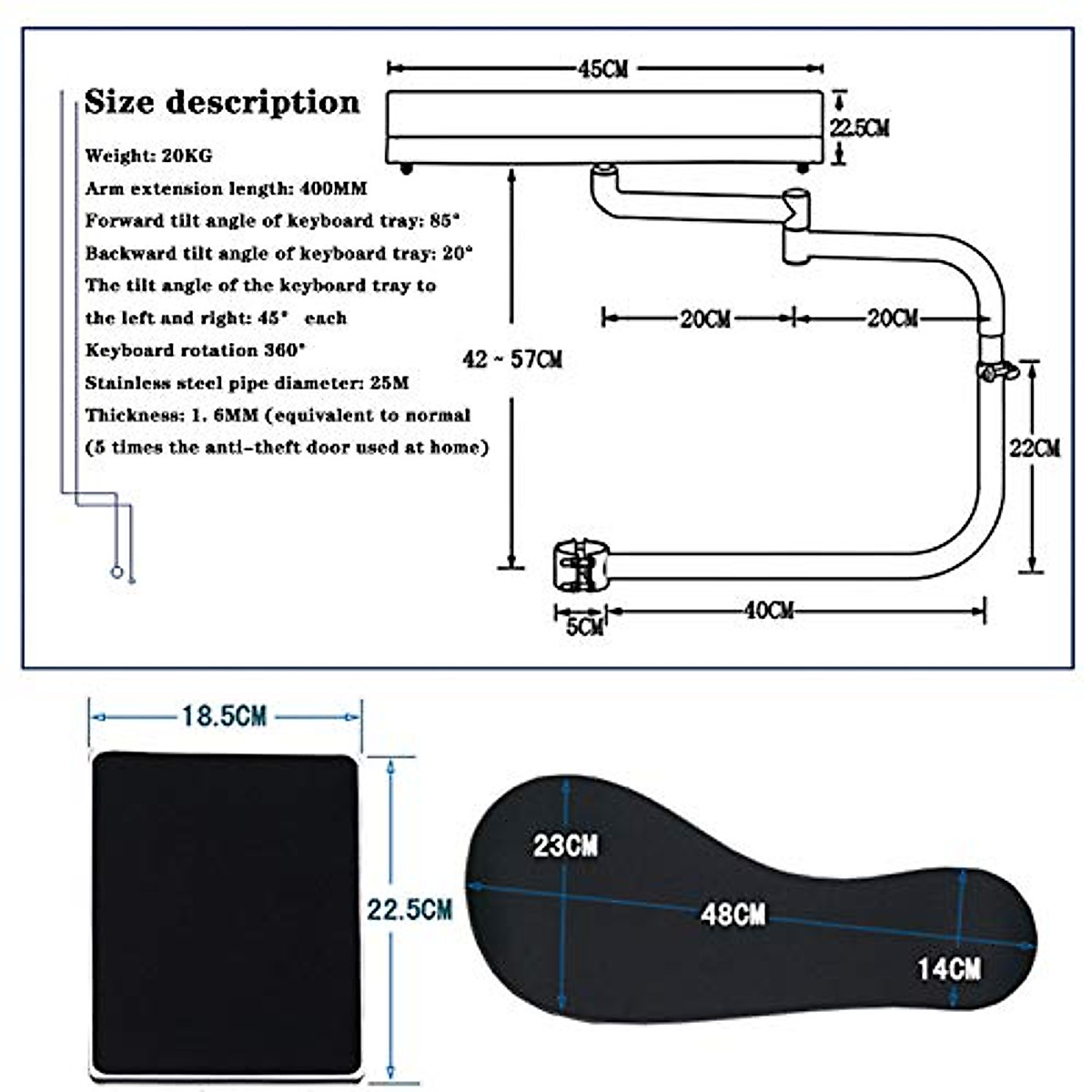 Laptop Mouse Stand Mount Workstation Video Game Chair or Round Bar Mounted Keyboard Tray PC Platform Armrest Wrist Rest Pad 360° Adjustable Fall Prevention Home Office Computer Furniture supplies gift