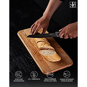 EUNA Serrated Bread Knife, 8 Inch Bread Cutter With Sheath & Gift Box, Stainless Steel Utility Knife for Slicing Homemade Bread, Bagels, Cake, Non-stick Coating