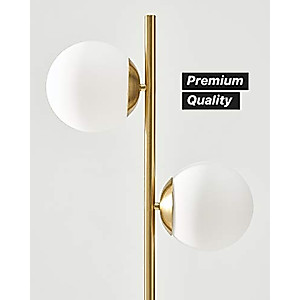 Brightech Sphere Floor Lamp for Living Room, Mid-Century Modern 2 Globe Pole Light for Bedroom, Bright LED Standing Lamps for Offices, Contemporary Living Room Décor – Gold/Antique Brass
