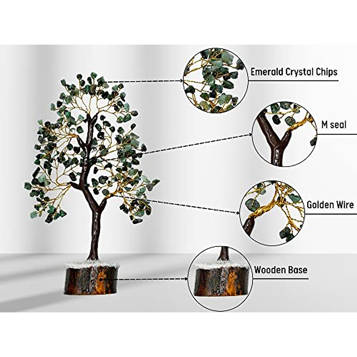 Emerald Crystal Tree - Healing Crystals and Healing Stones Home Decor Gifts - Chakra Tree of Life Stocking Stuffers, Bookshelf Decor, Feng Shui Decor Meditation Gifts