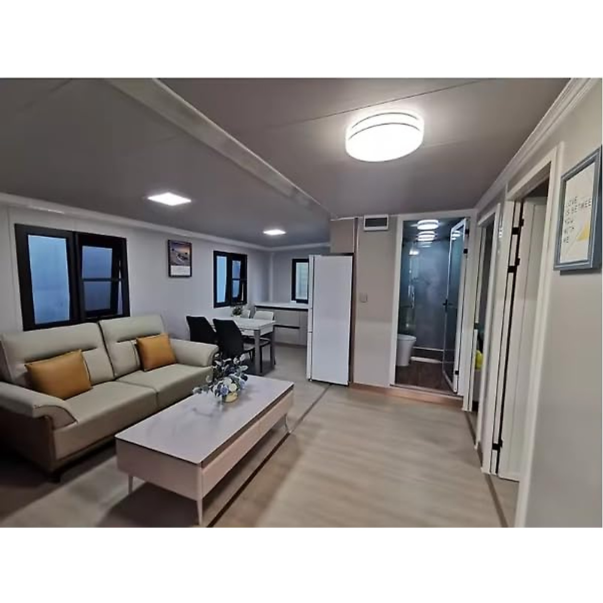 Generic Foldable Home, 40ftx20ft Prefab Tiny Home, White, Mobile House with Bathroom & Kitchen, Galvanized Frame, Waterproof, Modern Style