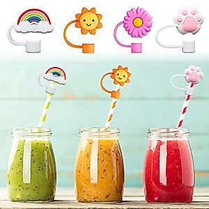 Silicone Word Straw Cover Cute Reusable Drinking Straw Caps Lids Dust-Proof Straw Plugs for Straw Tips for Home Kitchen Accessories (D-8PCS)