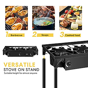 VIVOHOME Outdoor 3-Burner Stove, Max. 225,000 BTU/hr, Heavy Duty Tri-Propane Cooker with Detachable Legs Stand for Camping Cookout