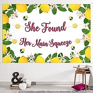 She Found Her Main Squeeze Backdrop Banner Decor White – Wedding Engagement Party Lemon Theme Decorations Bridal Shower for Women Supplies