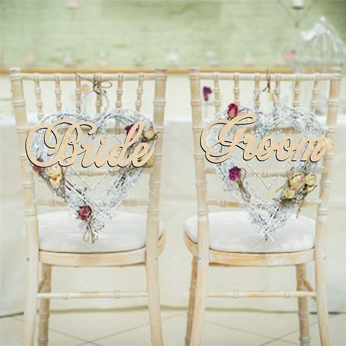 TOYANDONA Bride to be Sign 2pcs Wedding Chair Banner Bride Groom Wood Sign Letter Wall Hanging Decoration Wedding Photo Booth Prop Anniversary Party Decor Supplies Beige Bride and Groom Chair Signs