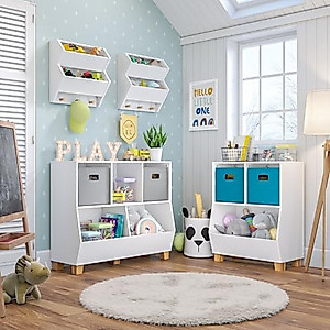 RiverRidge Catch-All Kids Bookshelf with 2 Storage Bins and 3 Wooden Hooks - Playroom Bookshelf for Kids' Rooms - Book and Toy Storage