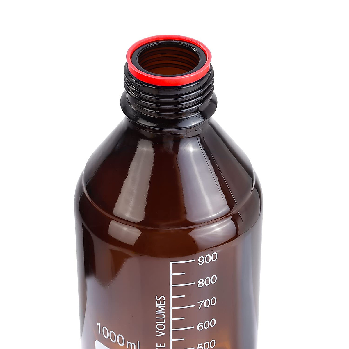 Pastein 4 Pieces Amber Glass 1000 mL Graduated Round Lab Reagent Media/Storage Bottle With GL45 Red Screw Cap