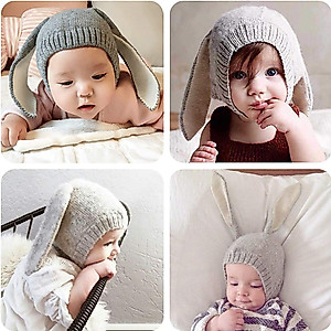 Toddlers Baby Girls and Boys Rabbit Ears Beanie Cap Winter Warm Knit Caps Scarf Woolen Earflap Hood Warm Skull Knit Caps (Hat2-Grey)
