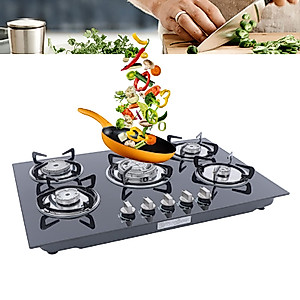 Gas Cooktop,30 Inch 5 Burners Gas Stove Gas Hob Stovetop Tempered Glass Cooktop Cast Iron Grates Built-in Gas Stove Top Gas Cooktop Thermocouple Protection