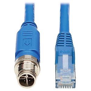 Tripp Lite M12 X-Code to RJ45 Cat6 Ethernet Cable (M/M), 1 Gbps, UTP, UL CMR-LP Certified for 60W PoE, Heavy-Duty IP68 Rating, 32.8 Feet / 10 Meters, Lifetime Manufacturer's Warranty (NM12-602-10M-BL)