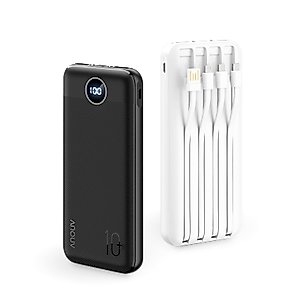 ANOUV 2-Pack Portable Charger with Built in Cables,10000mAh Slim USB C Power Bank,5 Output 3 Input 2 Flashlight LED Display External Battery Pack Compatible with Cell Phone and Most Smart Devices