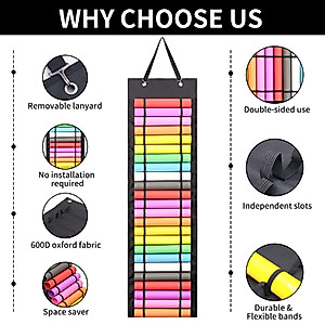 Vinyl Storage Organizer - Vinyl Roll Holder 48 Elastic Compartments Vinyl Roll Storage Rack Bag Wall Mount/Hanging Over The Door for Craft Room with 2 Hooks and 1 Lanyard