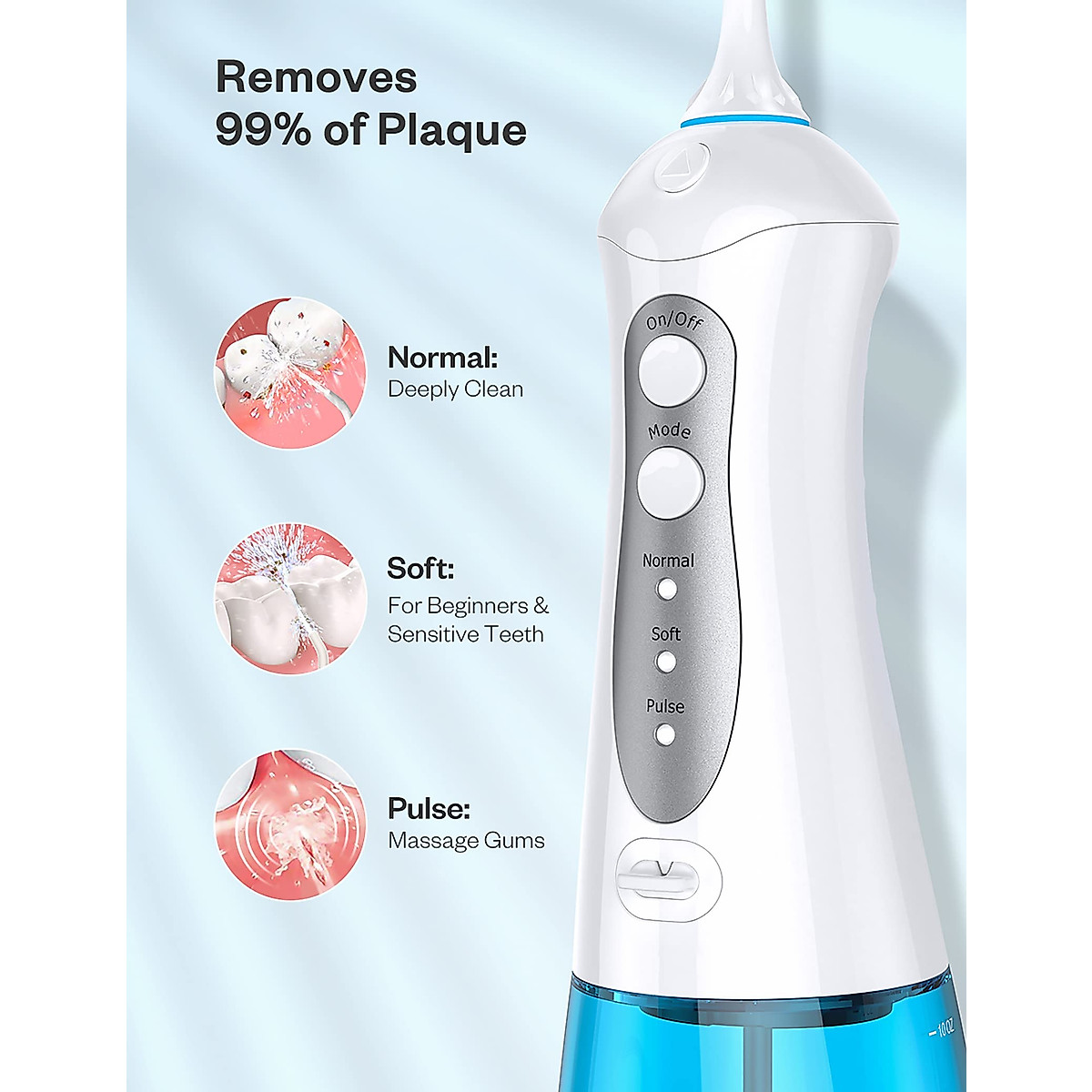 Water Flosser Cordless, Portable Teeth Cleaner with 3 Modes 4 Jets, 300ML Water Tank, IPX7 Waterproof, Powerful Cleaning, Rechargeable Dental Oral Irrigator for Travel Home Braces