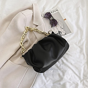 Clutch Purses for women Evening Bag Shoulder Bag Pleated Purse Flapper Ruched Multipurpose Purse(Black)