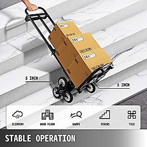 VEVOR Stair Climbing Cart 460lbs Capacity, Portable Folding Trolley with 5Inch and 1.5Inch Wheels, Stair Climber Hand Truck with Adjustable Handle, All Terrain Heavy Duty Dolly Cart for Stairs