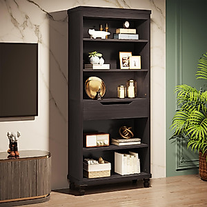 Tribesigns Bookcase with Drawer, 73-Inch Tall Bookshelf with Storage Shelves, 6-Tier Book Shelf Open Display Shelving Unit for Living Room, Bedroom, Library, Home Office, Dark Brown