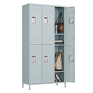 Metal Locker for School Office Storage Locker Employees Locker for School, Gym Lockers, Corridor Locker, Locker Storage Cabinets, 66 Inches High (Grey, 2 Doors)