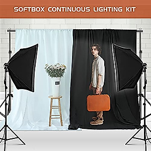 Walk Fly 7x10FT Muslin Backdrop Screen Kit, Photography Continuous Lighting and Collapsible Backdrop Stand Set, Background Support System with 20" x 27" Softbox Light for Photo Video Studio Shooting