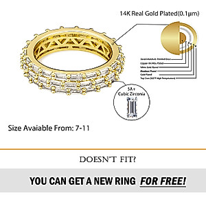 TOPGRILLZ 3 Rows Baguette Wedding Band Ring for Women 18K Gold Plated Diamond 4 Prong Setting Engagement Eternity Gifts (Gold, 11)