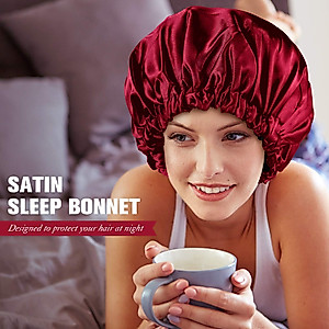 Geyoga 4 Pieces Satin Sleep Cap for Women Adjustable Satin Bonnet Large Sleep Bonnet Hair Bonnet Cap for Sleeping for Natural, Long and Curly Hair