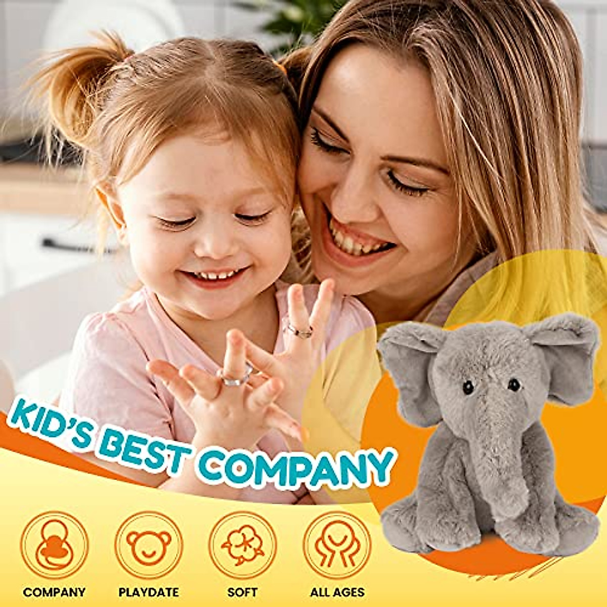 Easfan Elephant Stuffed Animal Adorable Cuddly Soft Plush Toy Adorable Room Decoration Elephant Stuff Birthday Holiday for Kids Boys Girls Gray, 10''