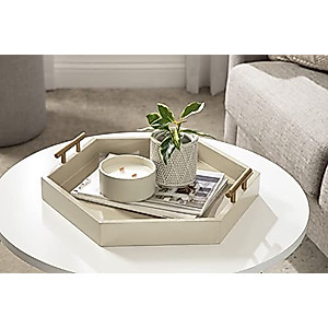 Kate and Laurel Lipton Modern Hexagon Tray, 18 x 18, Sand, Midcentury Decorative Serving Tray for Storage and Display