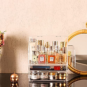 Cq acrylic Cosmetic Display Cases With LId Dustproof Waterproof for Bathroom Countertop Stackable Clear Makeup Organizer and Storage With 3 Drawers,Set of 2