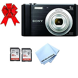 Sony W800/B 20.1 MP Digital Camera (Black) + 2X 32GB Memory Card Bundle