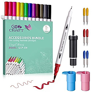 GO2CRAFT Accessories Bundle for Cricut Makers and All Explore Air, 21Pcs Perfect Draw Then Cut Tools, Deep Cut Housing, Replacement Cutting Blades, 12 Colors Dual Tip Pens, Pens Adapters