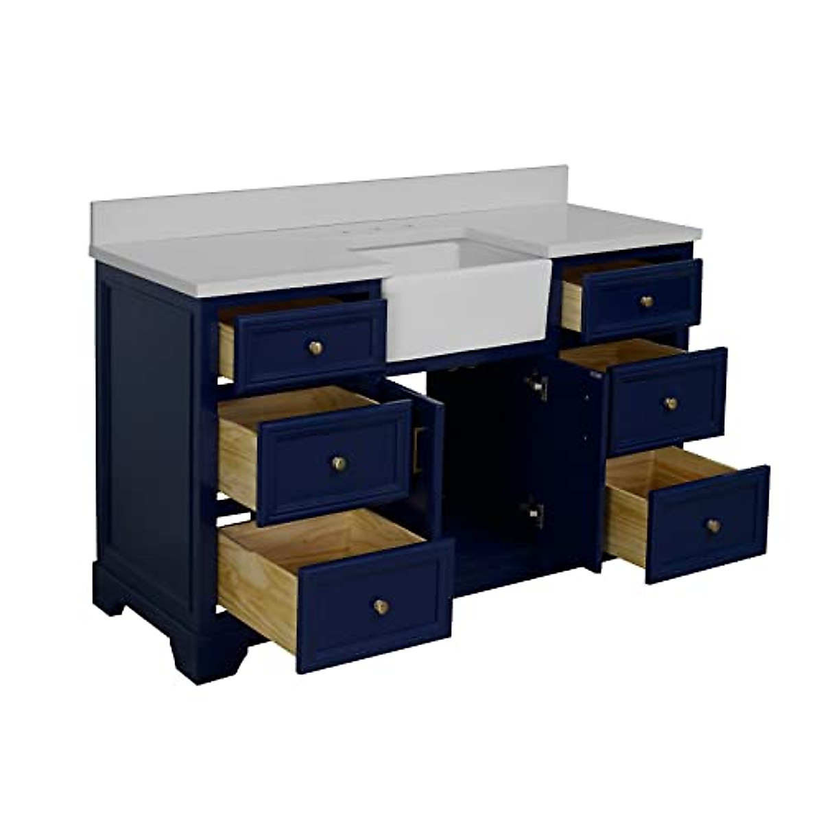 Kitchen Bath Collection Zelda 60-inch Single Farmhouse Vanity (Quartz/Royal Blue): Includes Royal Blue Cabinet with Stunning Quartz Countertop and White Ceramic Farmhouse Apron Sink