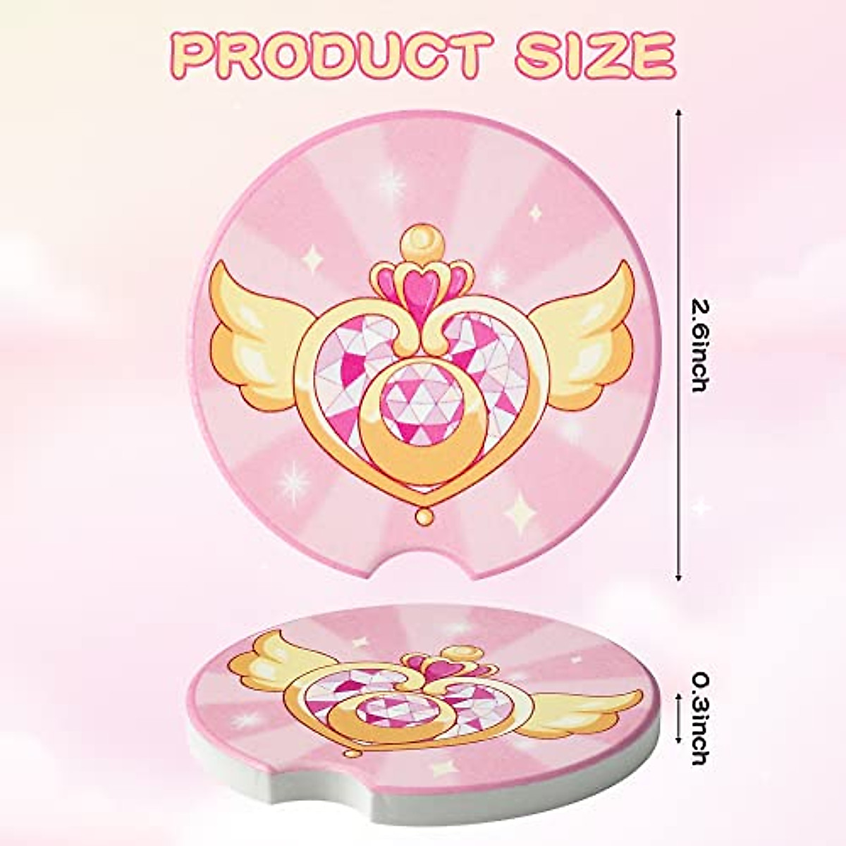 4Pcs Anime Moon Cat Car Coasters with Finger Notch Aesthetic Moon Cat Shaped Absorbent Ceramics Heat Resistant Anti Slip Cork Base Car Drinks Coasters Auto Accessories for College Back to School Gifts