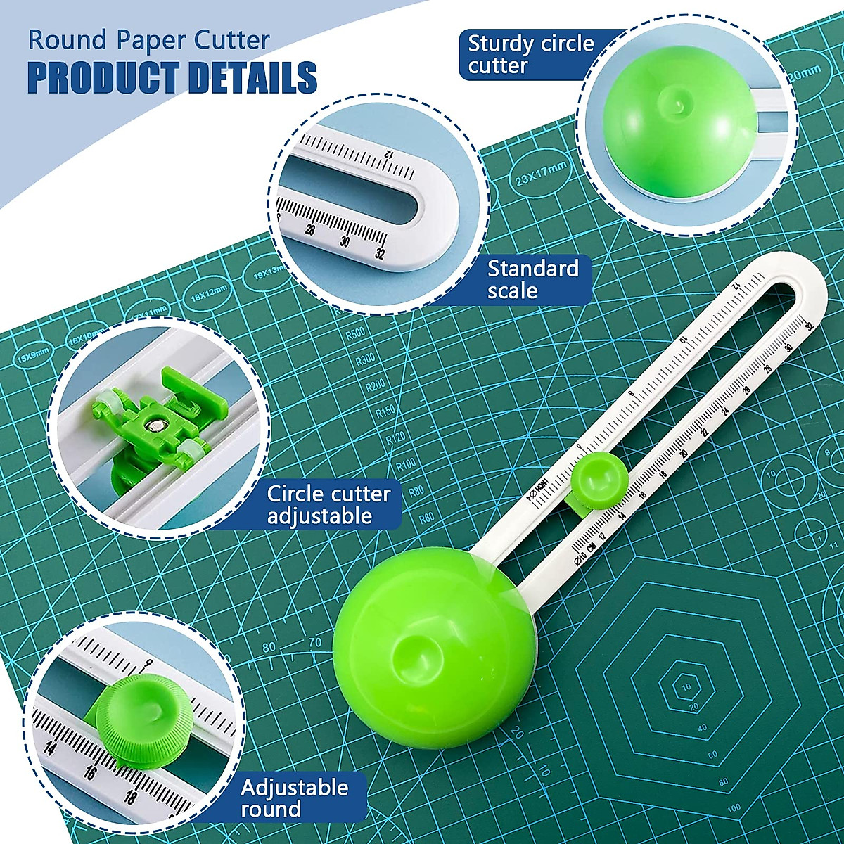 Circle Cutter, Circular Paper Cutter Circle Paper Trimmer Rotary Cutter Craft Supplies, Round Cutting Knife Cards Cutters ( Green )