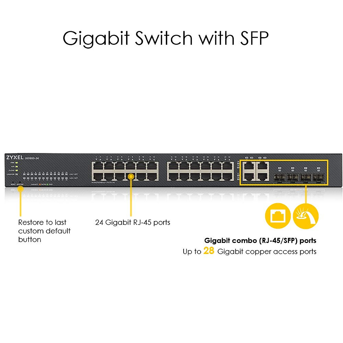ZyXEL GS1920-24V2-EU0101F 24-portars Gigabit Ethernet, Smart Managed Switch