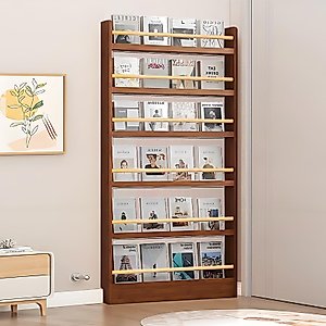 Tazyee Bookshelf, Tall Narrow Book Shelf, Behind Door 3-6 Tier Wall Bookcase for Bedroom, Living Room, Office, Space Saving Organizer for Kids’ Toys and Books Walnut 6-shelf/31.5" x 3.9" x 70.2"