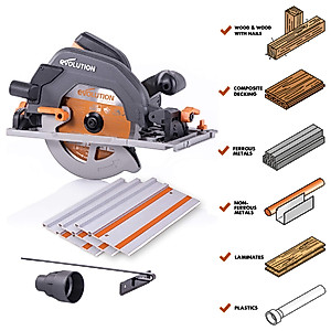 Evolution Power Tools R185CCSX Multi-Material Circular Track Saw Kit with 40" Track Included, TCT Blade Included, Cuts Wood, Plastic, Metal & More, 7-1/4 Inch